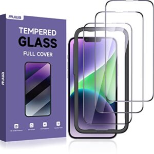 ruwa screen protector for iphone 13/13 pro/14 [3-pack] [6.1 inch] display tempered glass film with easy installation frame, ultra hd, 9h hardness, scratch resistant, case friendly, full coverage