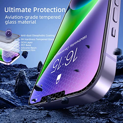 ruwa Screen Protector for iPhone 13/13 Pro/14 [3-Pack] [6.1 Inch] Display Tempered Glass Film with Easy Installation Frame, Ultra HD, 9H Hardness, Scratch Resistant, Case Friendly, Full Coverage