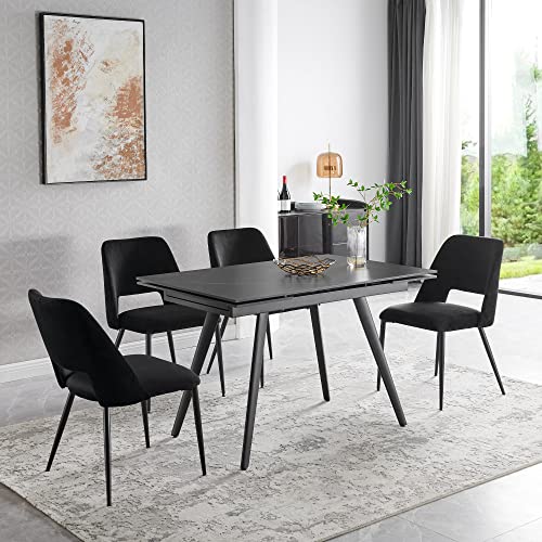 Comfy to go Dining Chairs Set of 4, Velvet Upholstered Kitchen Chairs with Black Metal Legs, Mid Century Modern Dining Accent Chairs for Dining Living Room, Kitchen (Black)