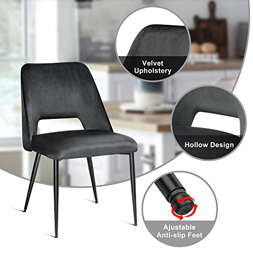 Comfy to go Dining Chairs Set of 4, Velvet Upholstered Kitchen Chairs with Black Metal Legs, Mid Century Modern Dining Accent Chairs for Dining Living Room, Kitchen (Black)