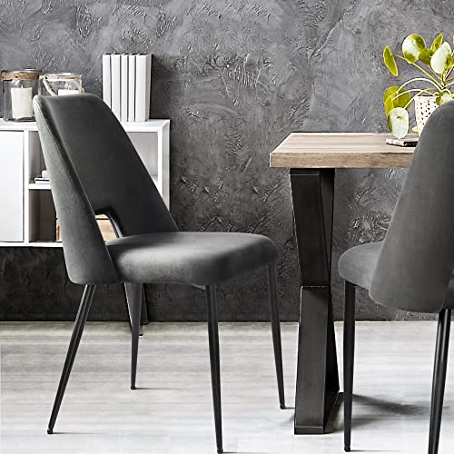 Comfy to go Dining Chairs Set of 4, Velvet Upholstered Kitchen Chairs with Black Metal Legs, Mid Century Modern Dining Accent Chairs for Dining Living Room, Kitchen (Black)