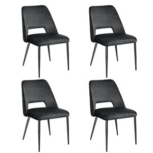 Comfy to go Dining Chairs Set of 4, Velvet Upholstered Kitchen Chairs with Black Metal Legs, Mid Century Modern Dining Accent Chairs for Dining Living Room, Kitchen (Black)