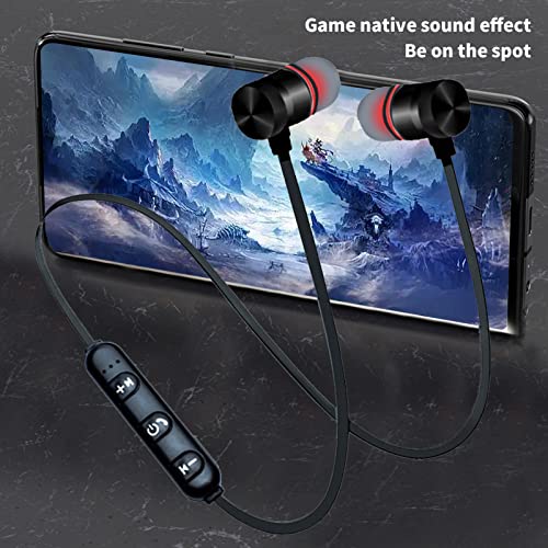 Haibinsuo Bluetooth Headphones, in-Ear Hanging Neck Running Stereo Magnetic Headphones, Noise Reduction Lower Power Consumption Wireless Earphone for Sports  Black