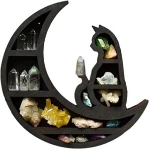 avehrit moon shelf wall decor,wooden moon shelf, moon shelf for crystals, wooden moon shelf,moon shelf for crystals wood crystal shelf black cat design display shelf wood moon decor wall decorations