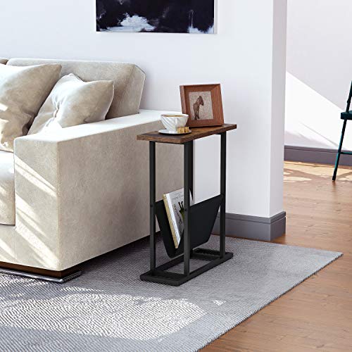 Yusong Small Narrow Side Table and C Shaped Side Table for Small Space, Slim Couch Side Table Skinny Nightstand for Living Room Bedroom, Rustic Brown