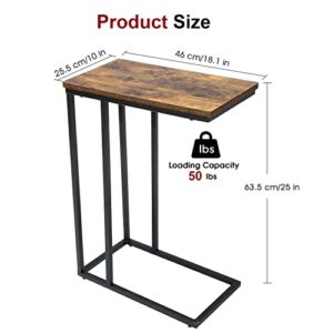 Yusong Small Narrow Side Table and C Shaped Side Table for Small Space, Slim Couch Side Table Skinny Nightstand for Living Room Bedroom, Rustic Brown