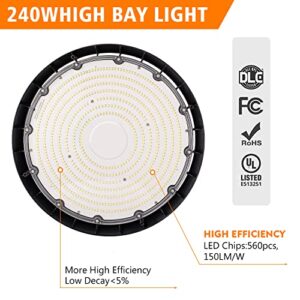 PATHBREAKER LED High Bay Light 240W UL& DLC Listed UFO High Bay LED Light 36000LM 0-10V Dimmable 6'Cable&Plug Commercial Grade Pole Barn Warehouse Garage Shop Light 5000K 10PACK