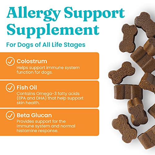 Solid Gold Dog Allergy Relief Chews - Dog Itch Relief with Omega 3 Wild Alaskan Salmon Fish Oil + Colostrum & Beta Glucan - Anti Itch & Hot Spots + Seasonal Allergies - Bacon Flavor - 120 Count