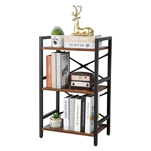 otovioia 3 Tier Bookshelf, Rustic Small Bookshelf for Small Spaces, Wood Bookcase Shelves Storage Organizer for Bedroom, Living Room, and Home Office