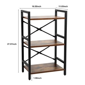 otovioia 3 Tier Bookshelf, Rustic Small Bookshelf for Small Spaces, Wood Bookcase Shelves Storage Organizer for Bedroom, Living Room, and Home Office