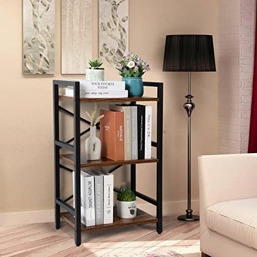 otovioia 3 Tier Bookshelf, Rustic Small Bookshelf for Small Spaces, Wood Bookcase Shelves Storage Organizer for Bedroom, Living Room, and Home Office