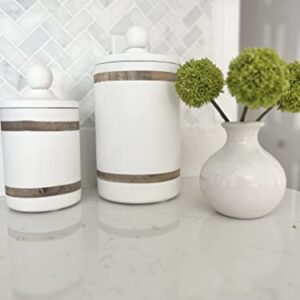 Mud Pie Wood Strap Canisters, White