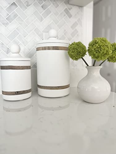 Mud Pie Wood Strap Canisters, White