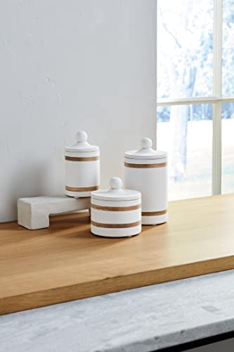 Mud Pie Wood Strap Canisters, White