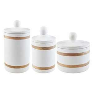 Mud Pie Wood Strap Canisters, White