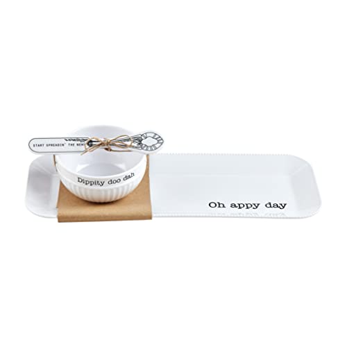 Mud Pie Outdoor Tray and Dip Set, Tray 5" X 13" | Cup 2" X 4" Dia | Spreader 6"