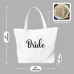 Bride Tote Bag Makeup Bag, Tote Bags, Comes with Artificial Pearl Keychains Handbag, 12OZ Canvas Large Tote Bag Bride Bag, Wedding Gift Bag, Bride Tote, Bride Gift Bag