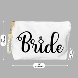 Bride Tote Bag Makeup Bag, Tote Bags, Comes with Artificial Pearl Keychains Handbag, 12OZ Canvas Large Tote Bag Bride Bag, Wedding Gift Bag, Bride Tote, Bride Gift Bag