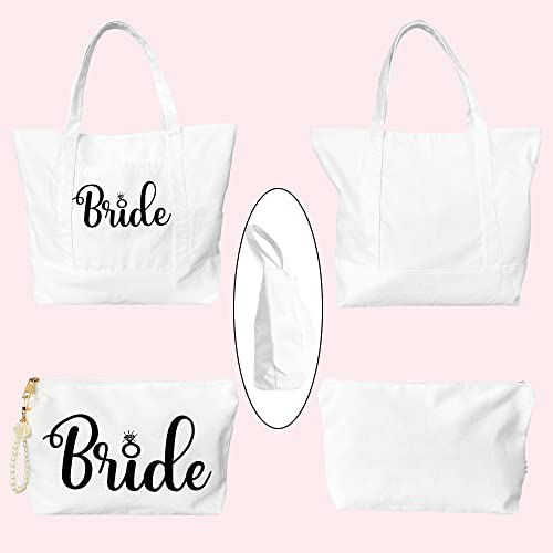 Bride Tote Bag Makeup Bag, Tote Bags, Comes with Artificial Pearl Keychains Handbag, 12OZ Canvas Large Tote Bag Bride Bag, Wedding Gift Bag, Bride Tote, Bride Gift Bag