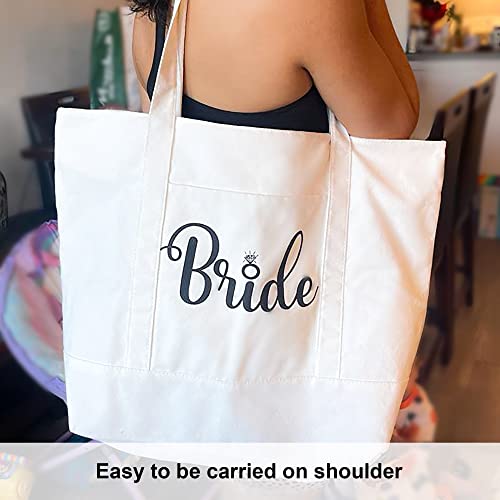 Bride Tote Bag Makeup Bag, Tote Bags, Comes with Artificial Pearl Keychains Handbag, 12OZ Canvas Large Tote Bag Bride Bag, Wedding Gift Bag, Bride Tote, Bride Gift Bag