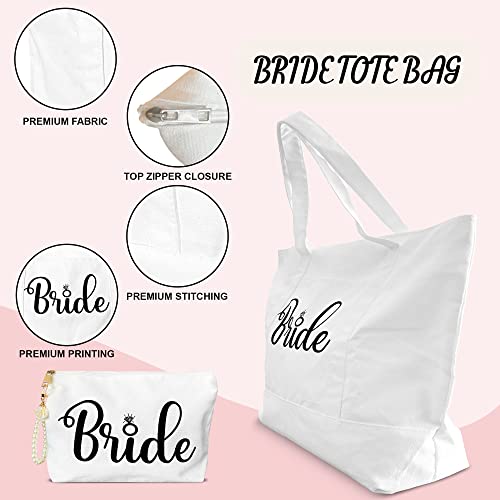 Bride Tote Bag Makeup Bag, Tote Bags, Comes with Artificial Pearl Keychains Handbag, 12OZ Canvas Large Tote Bag Bride Bag, Wedding Gift Bag, Bride Tote, Bride Gift Bag