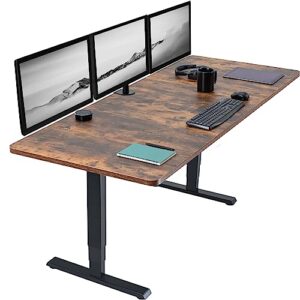 vivo electric height adjustable 71 x 30 inch memory stand up desk, rustic vintage brown table top, black dual motor frame, touch screen preset controller, 2b series, desk-kit-2b7n