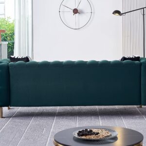 Kakotito Tufted Sofa Couch, 84 Inches Long Upholstered Sofa with 2 Pillows,High Arm and Strong Metal Legs, Couches for Living Room, Office, and Bedroom (Button Tufted, Green)