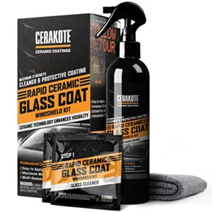 cerakote® rapid ceramic glass coat windshield kit (8 oz bottle)– max strength rain repelling coating – easy to apply – includes glass cleaner – long lasting ceramic formula – maximum water shedding