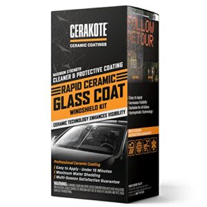 CERAKOTE® Rapid Ceramic Glass Coat Windshield Kit (8 oz Bottle)– Max Strength Rain Repelling Coating – Easy to Apply – Includes Glass Cleaner – Long Lasting Ceramic Formula – Maximum Water Shedding