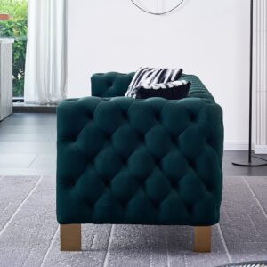 Kakotito Tufted Sofa Couch, 84 Inches Long Upholstered Sofa with 2 Pillows,High Arm and Strong Metal Legs, Couches for Living Room, Office, and Bedroom (Button Tufted, Green)