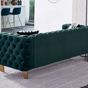 Kakotito Tufted Sofa Couch, 84 Inches Long Upholstered Sofa with 2 Pillows,High Arm and Strong Metal Legs, Couches for Living Room, Office, and Bedroom (Button Tufted, Green)