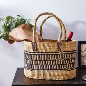 Vea Heavy Duty African Basket - Ghana Bolga - Shopping Natural Basket (Wave)