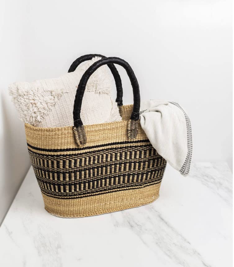 Vea Heavy Duty African Basket - Ghana Bolga - Shopping Natural Basket (Wave)