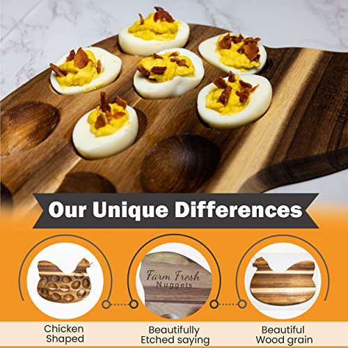 Keesh Coop Deviled Egg Platter - Deviled Egg Holder Countertop - Egg Container - Deviled Egg Tray - Wooden Egg Holder - Chicken Egg Holder - Deviled Egg Carrier - Egg Tray 12 Holes