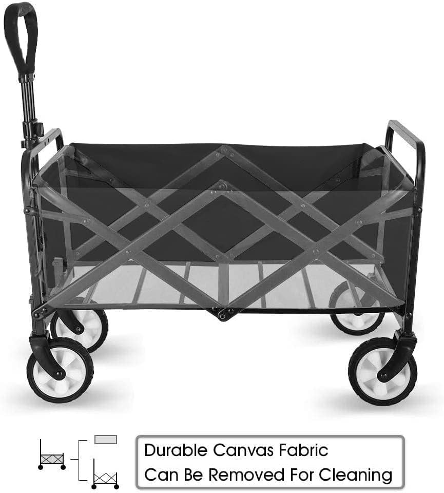 Collapsible Foldable Wagon, Beach Cart Large Capacity, Heavy Duty Folding Wagon Portable, Collapsible Wagon for Sports, Shopping, Camping (Black, 1 Year Warrant)