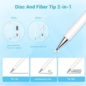 Stylus pens for ipad Touch Screens - Capacitive Stylus for ipad 2 in 1 Disc/Fiber Tablet pen Stylus Pencil with Magnetic Cap for Apple/iPhone/Ipad pro/Mini/Air/Android/Microsoft/Surface White/BL 2pack