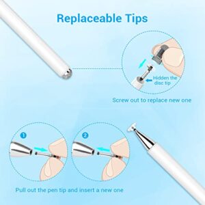 Stylus pens for ipad Touch Screens - Capacitive Stylus for ipad 2 in 1 Disc/Fiber Tablet pen Stylus Pencil with Magnetic Cap for Apple/iPhone/Ipad pro/Mini/Air/Android/Microsoft/Surface White/BL 2pack