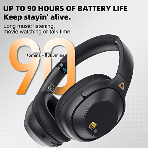 Ankbit Hybrid Active Noise Cancelling Headphones, Wireless Bluetooth Headphones w/LDAC for Hi-Res Audio, Deep Bass, 90H Playtime Over-Ear Headphones for Home/Travel/Office