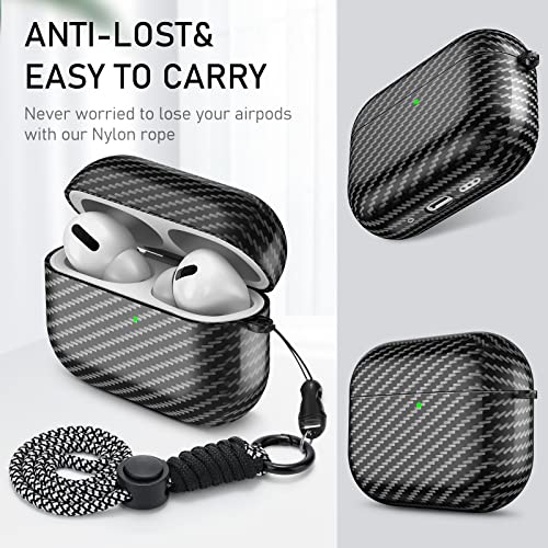 Youtec for Airpods Pro 2nd Generation Case 2022, Carbon Fibre for Airpods Pro 2 Cover with Keychain/Lanyard Soft Shockproof Cover for Women Men Compatible Apple AirPod Pro 2,Black