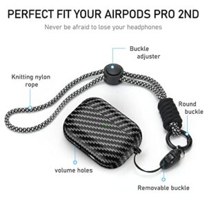 Youtec for Airpods Pro 2nd Generation Case 2022, Carbon Fibre for Airpods Pro 2 Cover with Keychain/Lanyard Soft Shockproof Cover for Women Men Compatible Apple AirPod Pro 2,Black