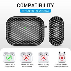 Youtec for Airpods Pro 2nd Generation Case 2022, Carbon Fibre for Airpods Pro 2 Cover with Keychain/Lanyard Soft Shockproof Cover for Women Men Compatible Apple AirPod Pro 2,Black