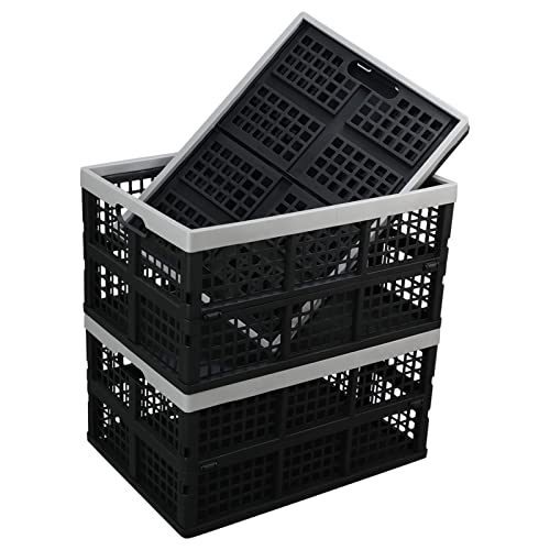 Kekow 3-Pack Black Plastic Collapsible Storage Basket, 42 L Folding Crates Storage