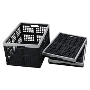 Kekow 3-Pack Black Plastic Collapsible Storage Basket, 42 L Folding Crates Storage