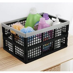 Kekow 3-Pack Black Plastic Collapsible Storage Basket, 42 L Folding Crates Storage