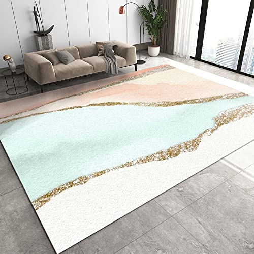 WJJFA Mint Green Area Rug, Lotus Orange Clouds Living Room Rug, Bedroom Rug Durable Non-Slip Washable Suitable for Sofa Dining Room Door Mat Balcony Laundry Room Corridor-3ft×4ft