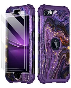 miqala for iphone se 2022/2020 case,shiny in the dark three layer heavy duty shockproof hard plastic bumper +soft silicone rubber protective case for iphone se(3rd gen/2nd gen) 4.7 inch,deep purple