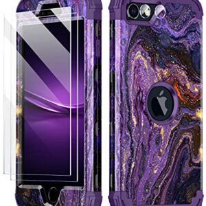 Miqala for iPhone SE 2022/2020 Case,Shiny in The Dark Three Layer Heavy Duty Shockproof Hard Plastic Bumper +Soft Silicone Rubber Protective Case for iPhone SE(3rd Gen/2nd Gen) 4.7 inch,Deep Purple