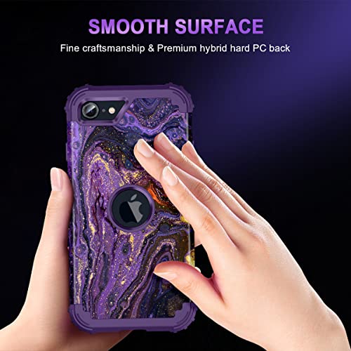 Miqala for iPhone SE 2022/2020 Case,Shiny in The Dark Three Layer Heavy Duty Shockproof Hard Plastic Bumper +Soft Silicone Rubber Protective Case for iPhone SE(3rd Gen/2nd Gen) 4.7 inch,Deep Purple