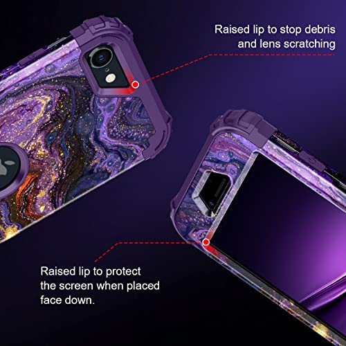 Miqala for iPhone SE 2022/2020 Case,Shiny in The Dark Three Layer Heavy Duty Shockproof Hard Plastic Bumper +Soft Silicone Rubber Protective Case for iPhone SE(3rd Gen/2nd Gen) 4.7 inch,Deep Purple