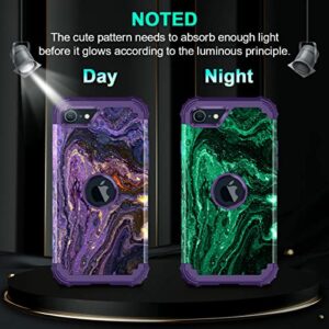 Miqala for iPhone SE 2022/2020 Case,Shiny in The Dark Three Layer Heavy Duty Shockproof Hard Plastic Bumper +Soft Silicone Rubber Protective Case for iPhone SE(3rd Gen/2nd Gen) 4.7 inch,Deep Purple